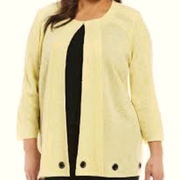 Ming Wang | Jackets & Coats | Buttercup Yellow Grommet Knit Jacket ...
